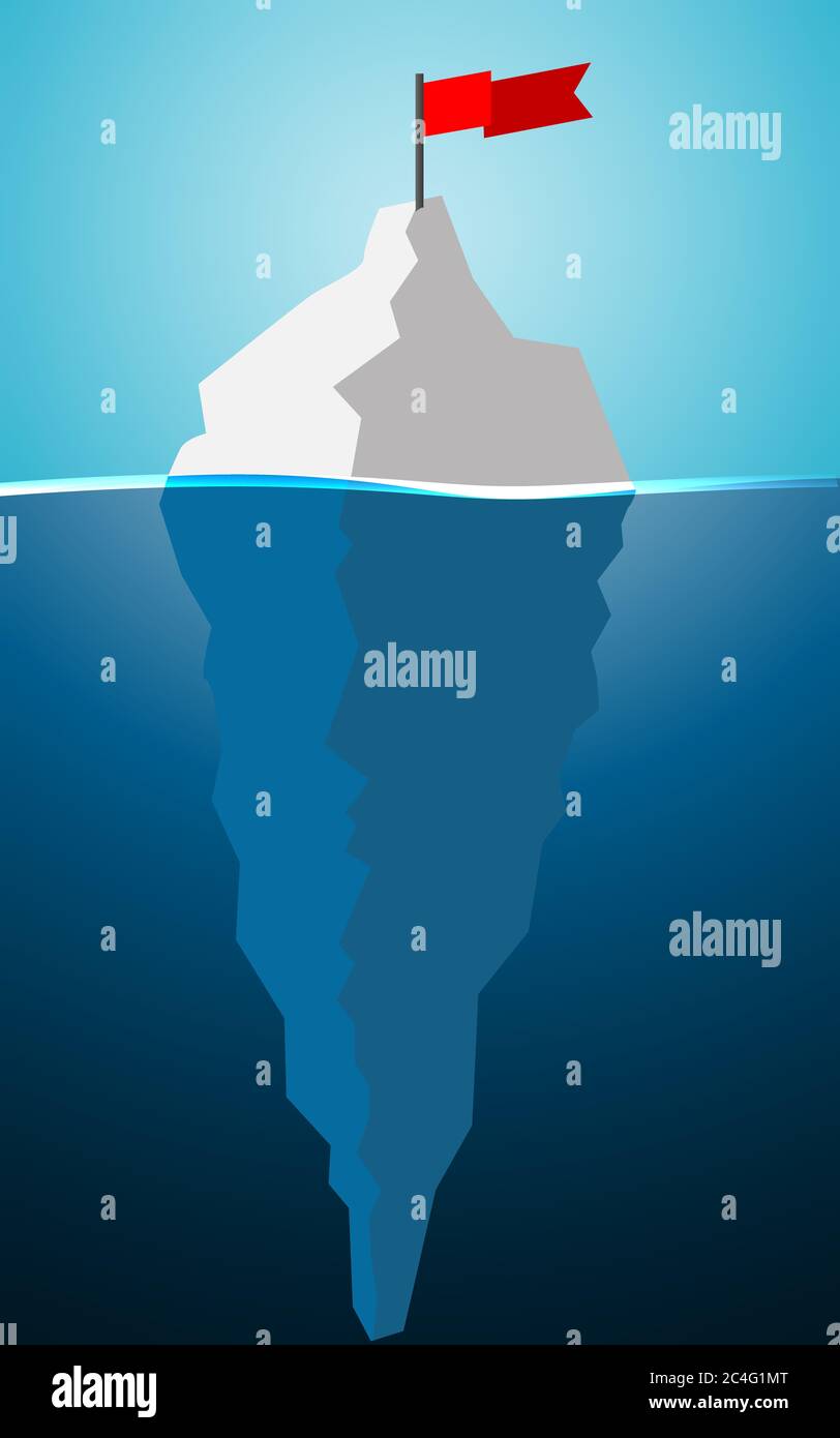 Iceberg in ocean with red flag, 3D rendering Stock Photo - Alamy