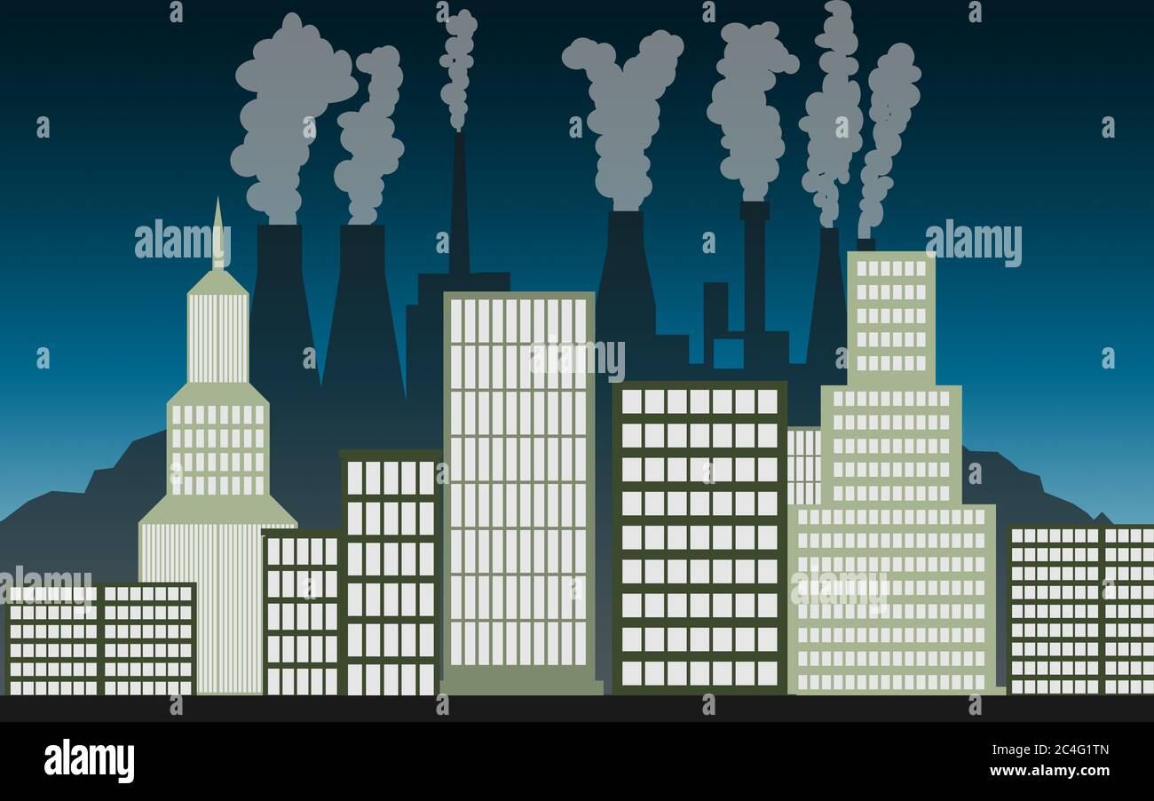 City and industry with air pollution, 3D rendering Stock Photo - Alamy