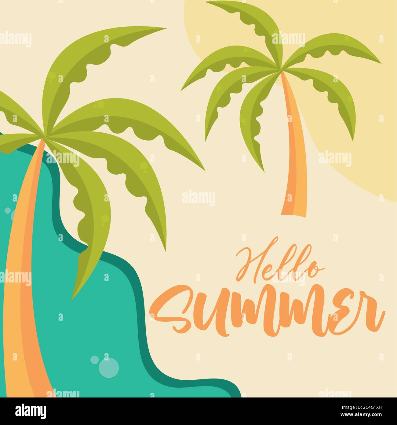 hello summer travel and vacation season, palm trees beach shore sea ...