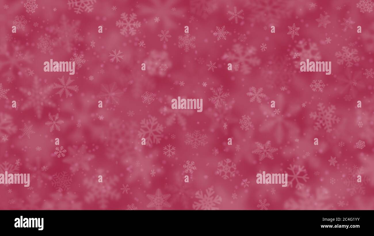 Christmas background of snowflakes of different shapes, sizes, blur and ...