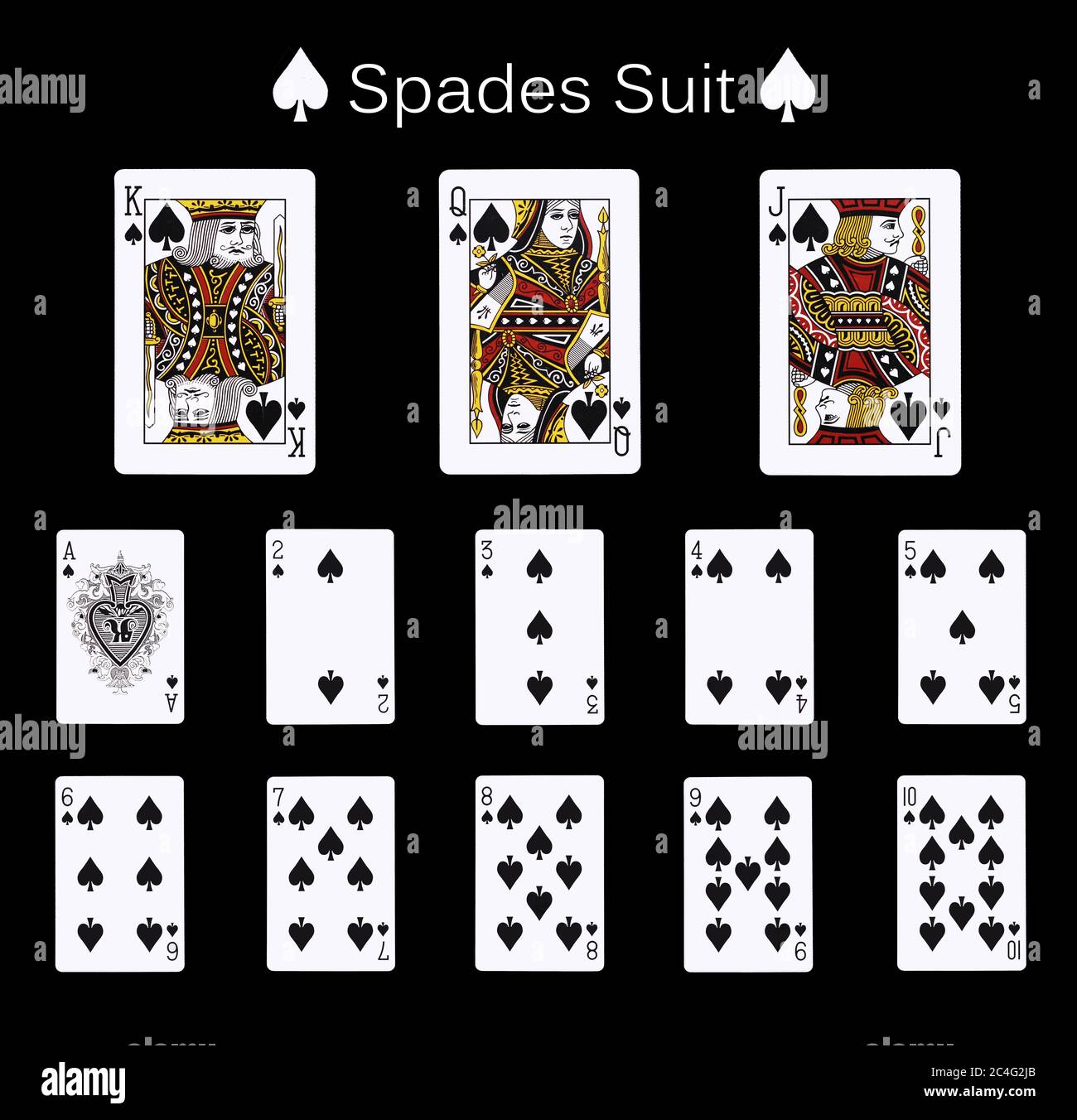 Playing cards spade suit. Faces double sized. Isolated on black Stock ...