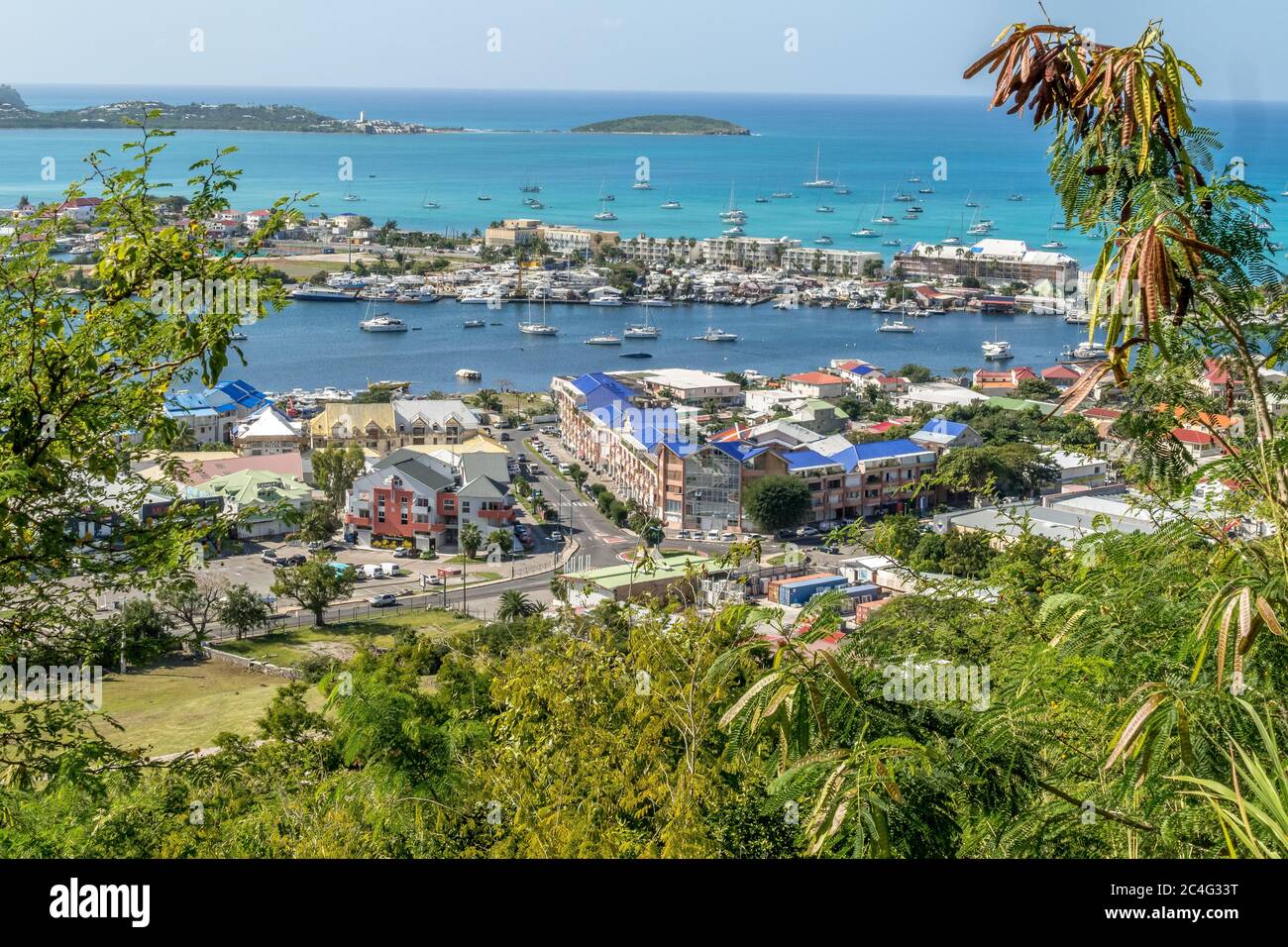 Beautiful Scenic aerial view of the Caribbean island of french st ...