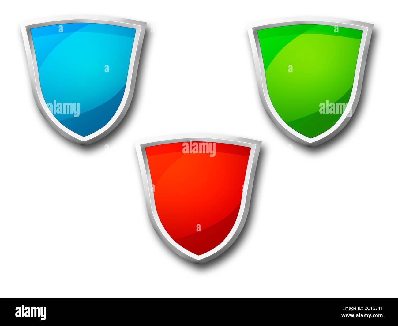 Collection of 3d shields red, green and blue Stock Photo - Alamy