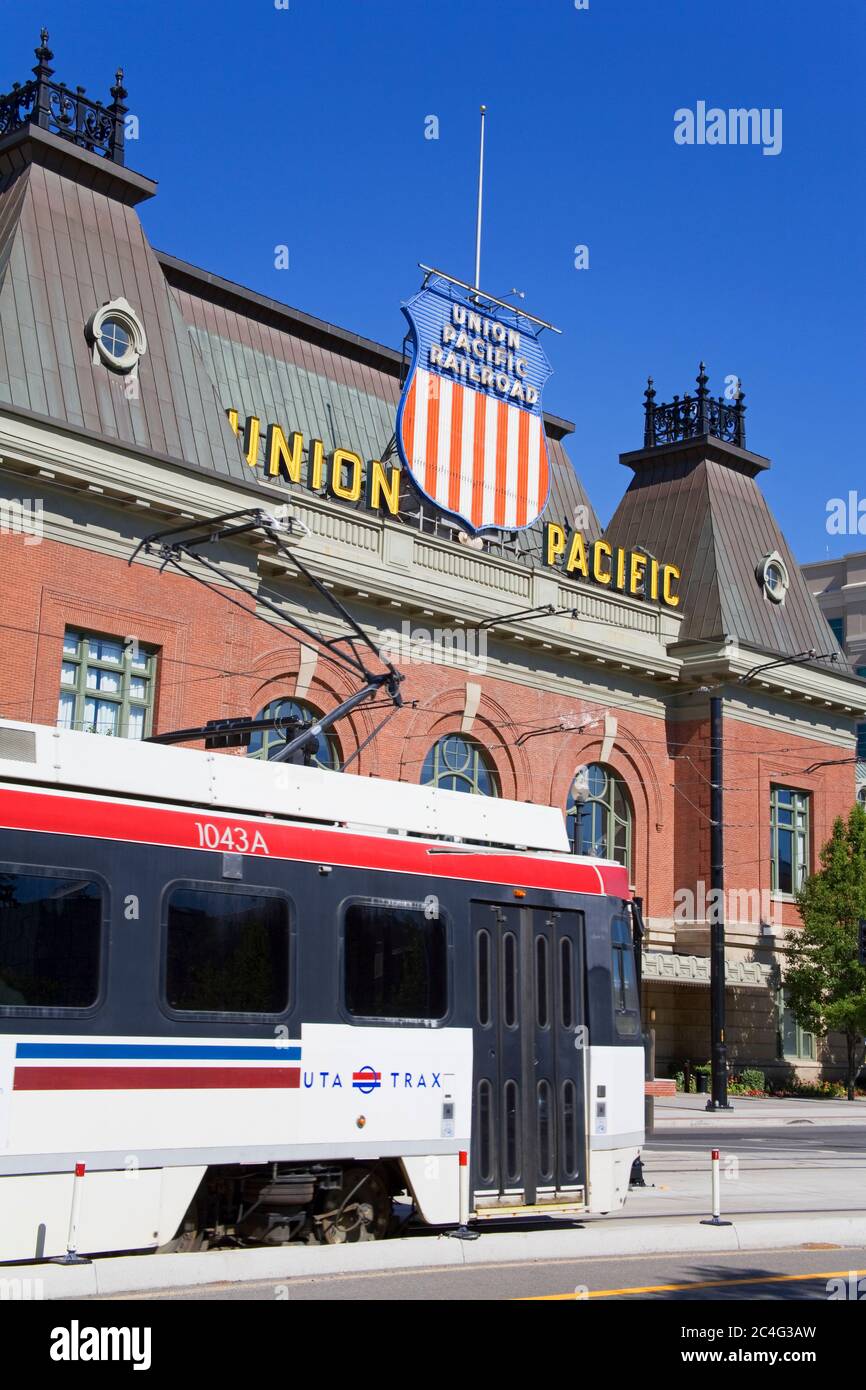 Historic Union Station & Light Rail Train, Salt Lake City, Utah, USA ...