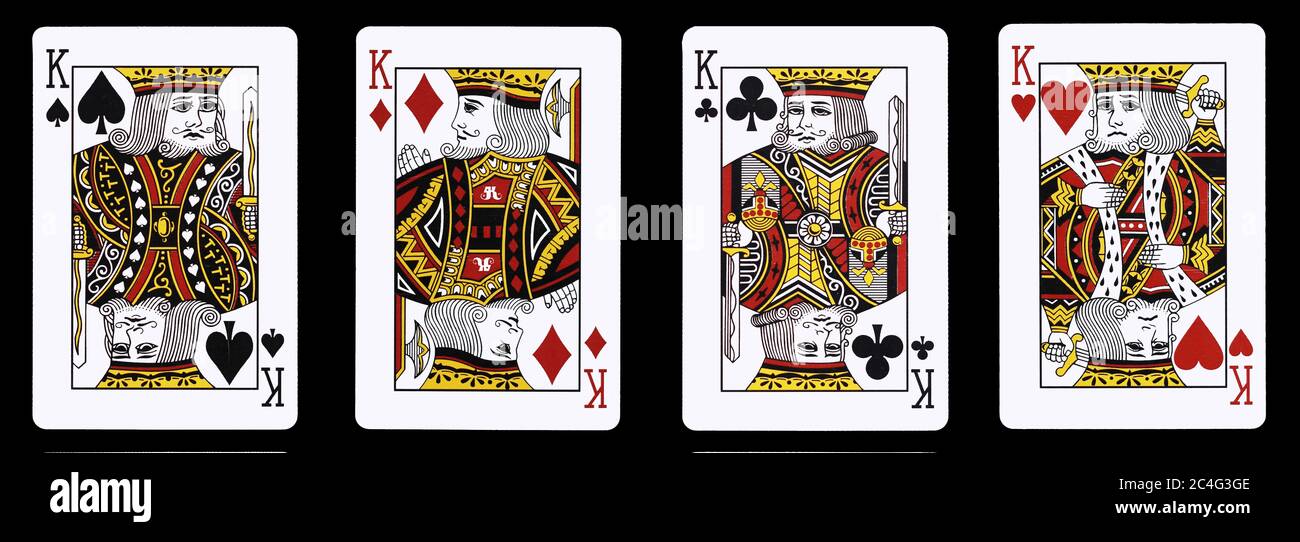 4 Kings in a row - Playing Cards, Isolated on black Stock Photo - Alamy