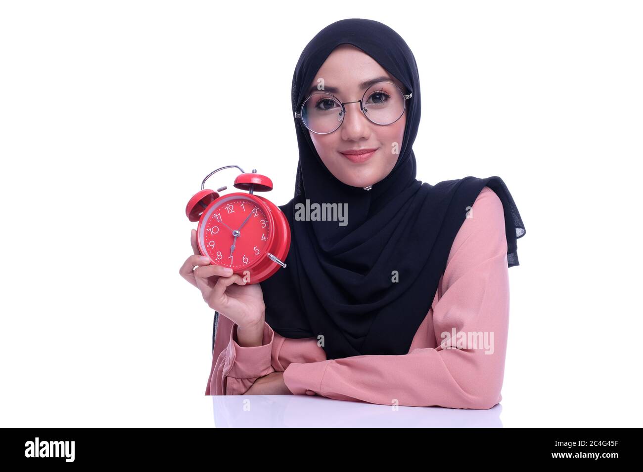 Emotion face or expression muslim woman face with deference time clock ...