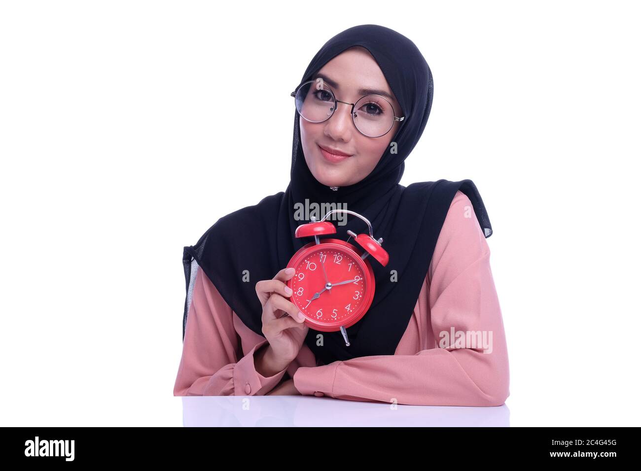Emotion face or expression muslim woman face with deference time clock ...