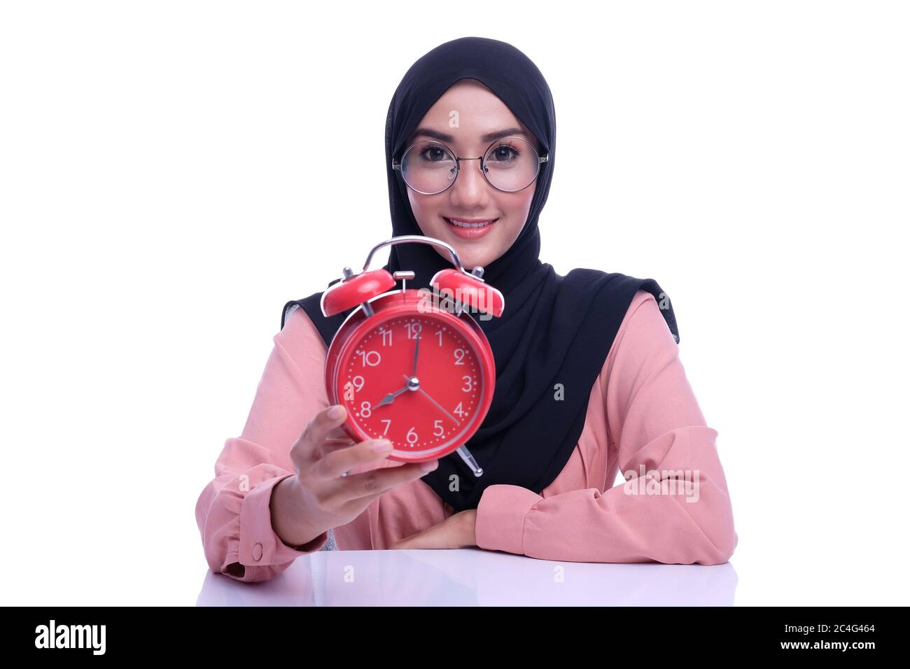 Emotion face or expression muslim woman face with deference time clock ...