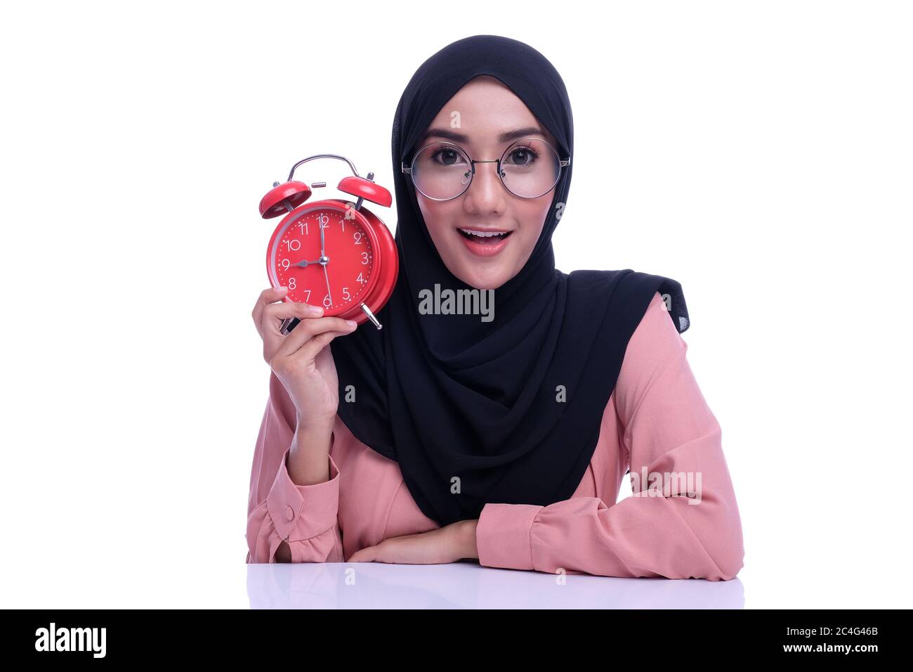 Emotion face or expression muslim woman face with deference time clock ...