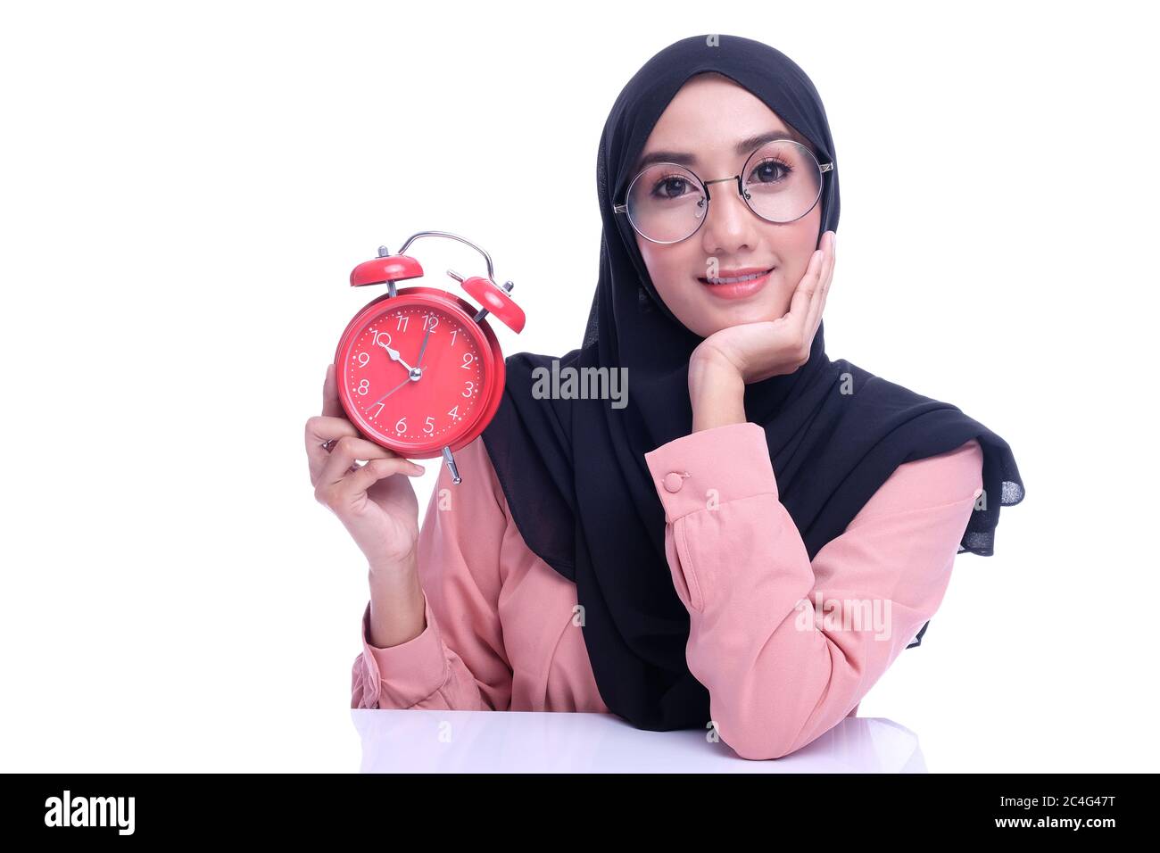 Emotion face or expression muslim woman face with deference time clock ...