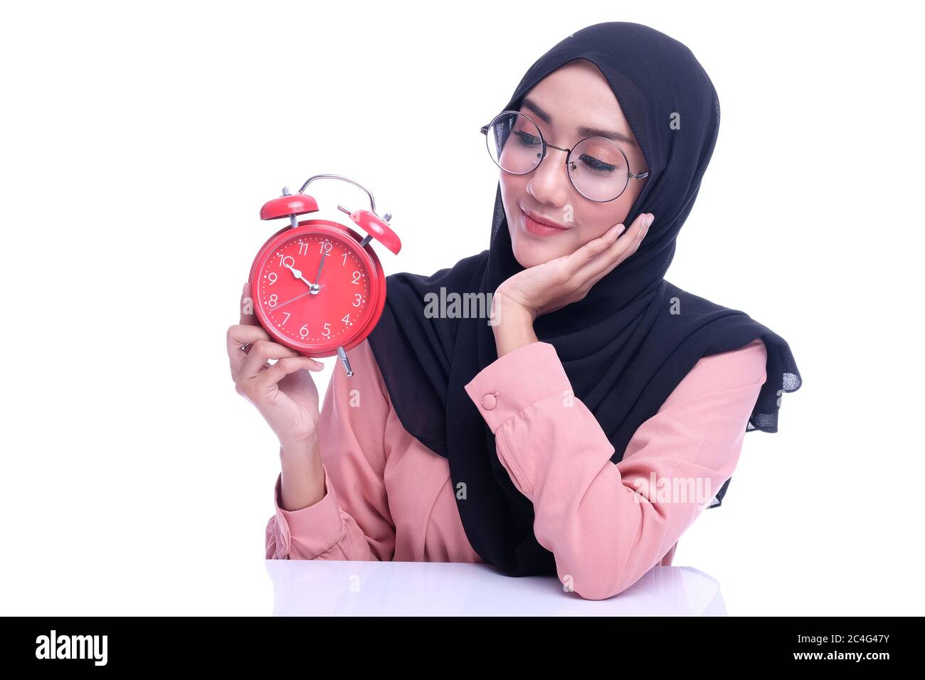 Emotion face or expression muslim woman face with deference time clock ...