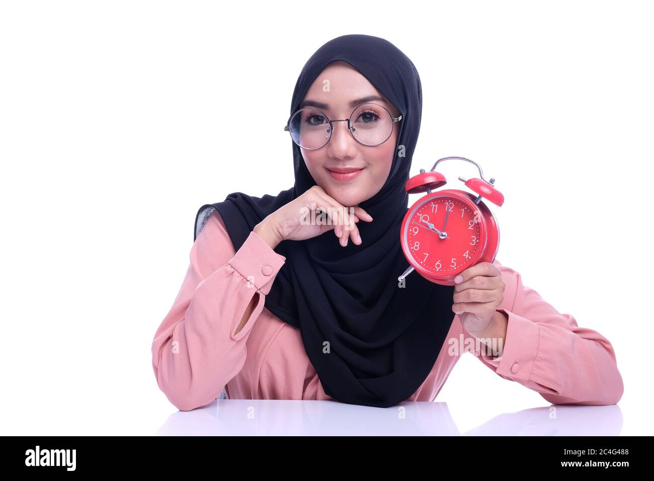 Emotion face or expression muslim woman face with deference time clock ...
