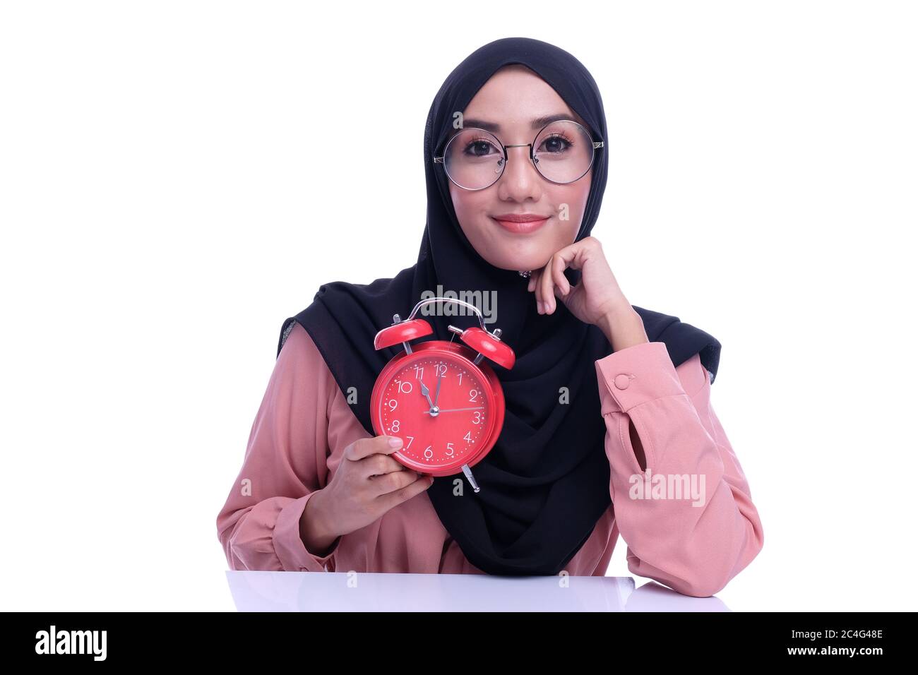 Emotion face or expression muslim woman face with deference time clock ...