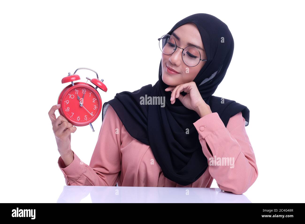 Emotion face or expression muslim woman face with deference time clock ...