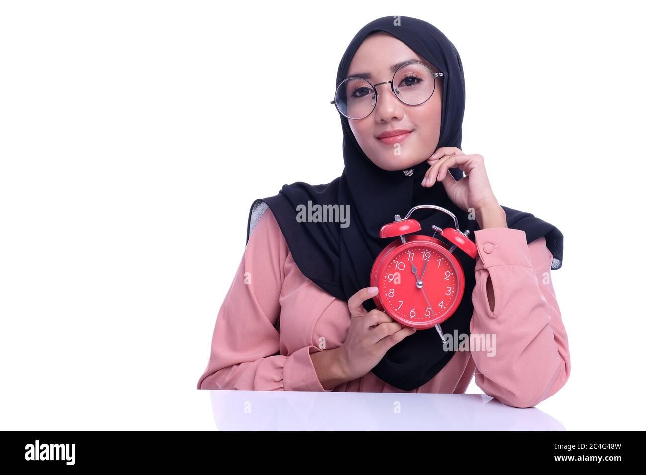 Emotion face or expression muslim woman face with deference time clock ...