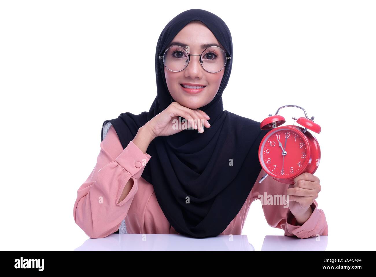 Emotion face or expression muslim woman face with deference time clock ...
