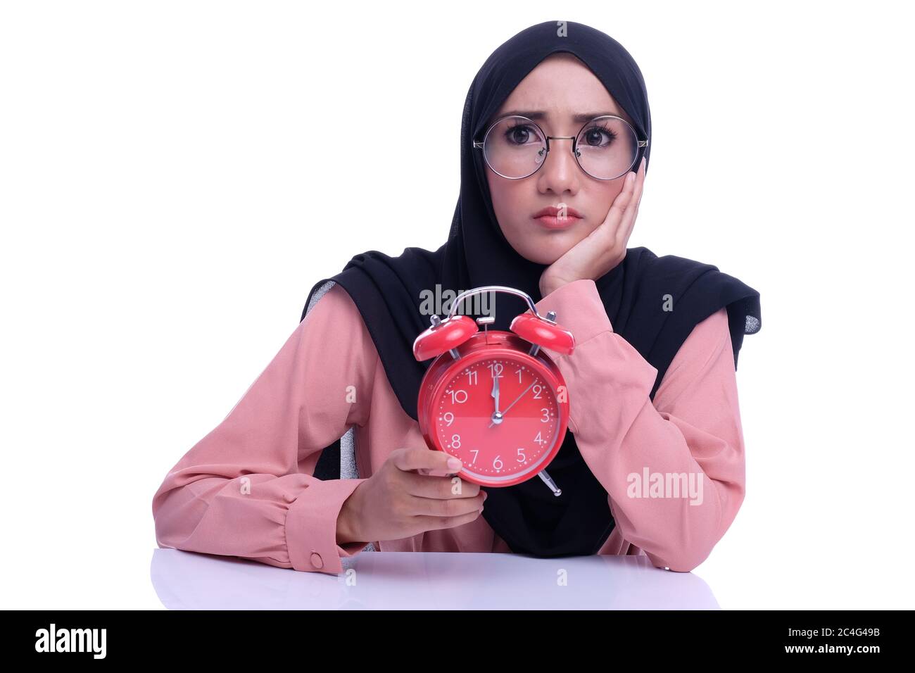 Emotion Face Or Expression Muslim Woman Face With Deference Time Clock