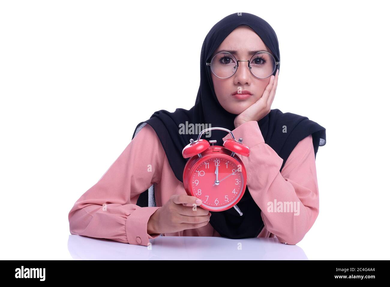 Emotion face or expression muslim woman face with deference time clock ...