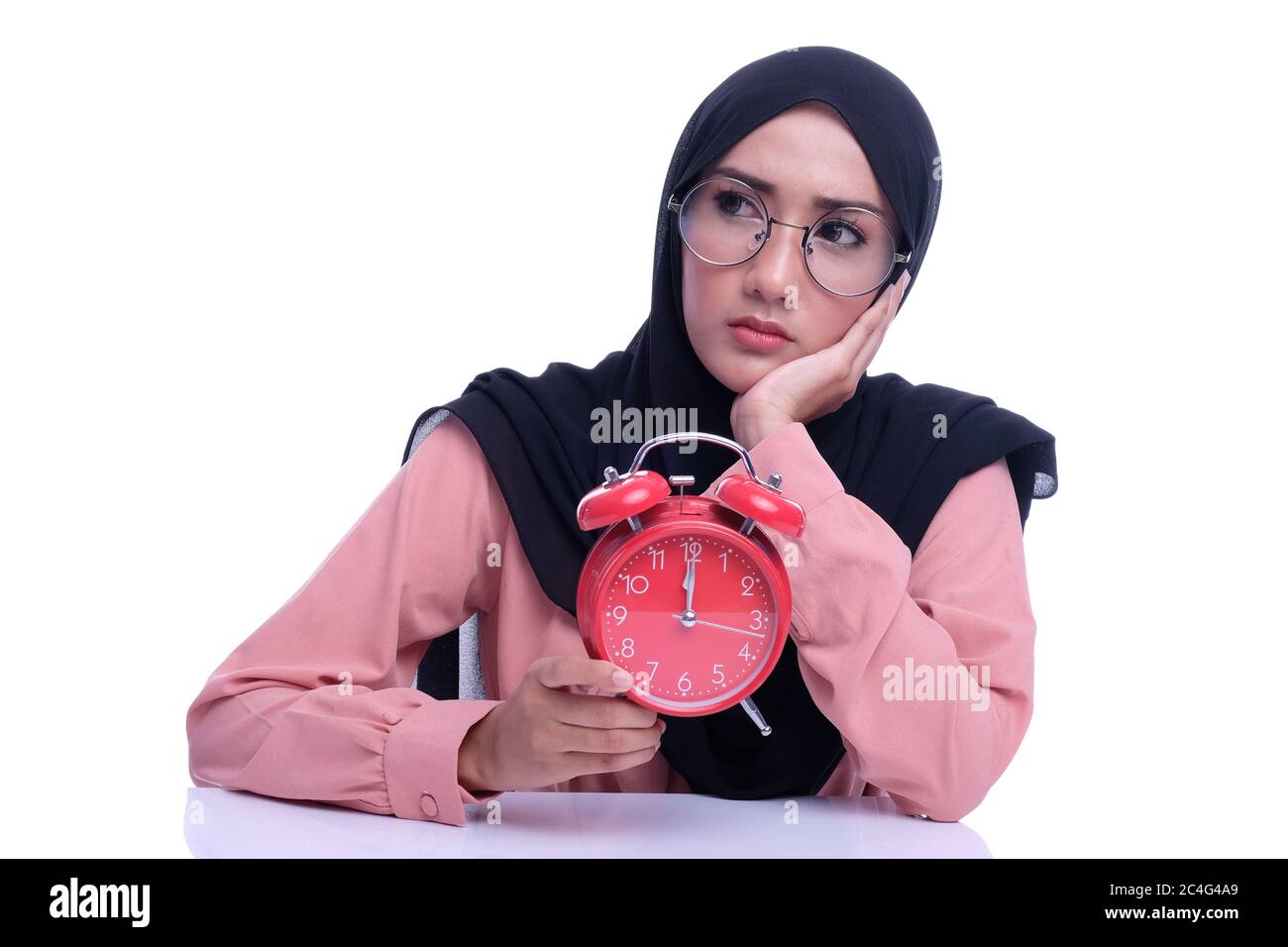 Emotion face or expression muslim woman face with deference time clock ...
