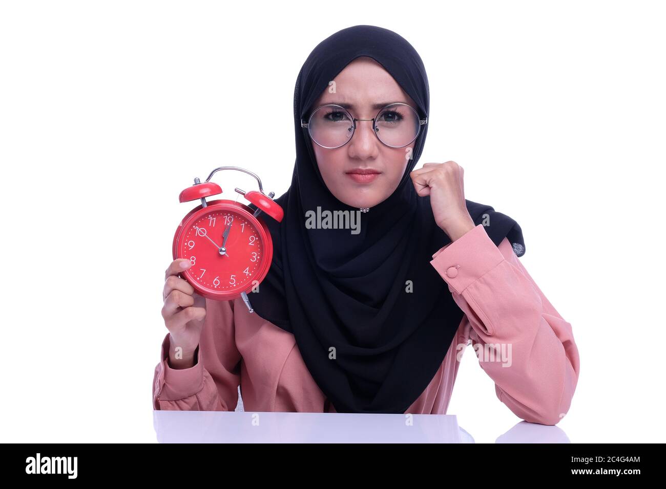 Emotion face or expression muslim woman face with deference time clock ...