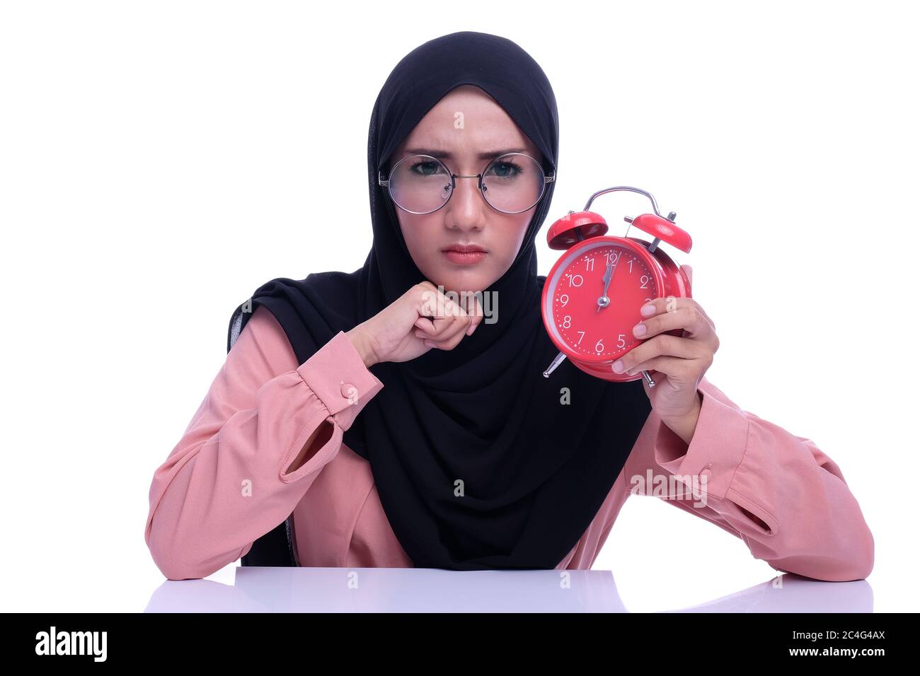 Emotion face or expression muslim woman face with deference time clock ...