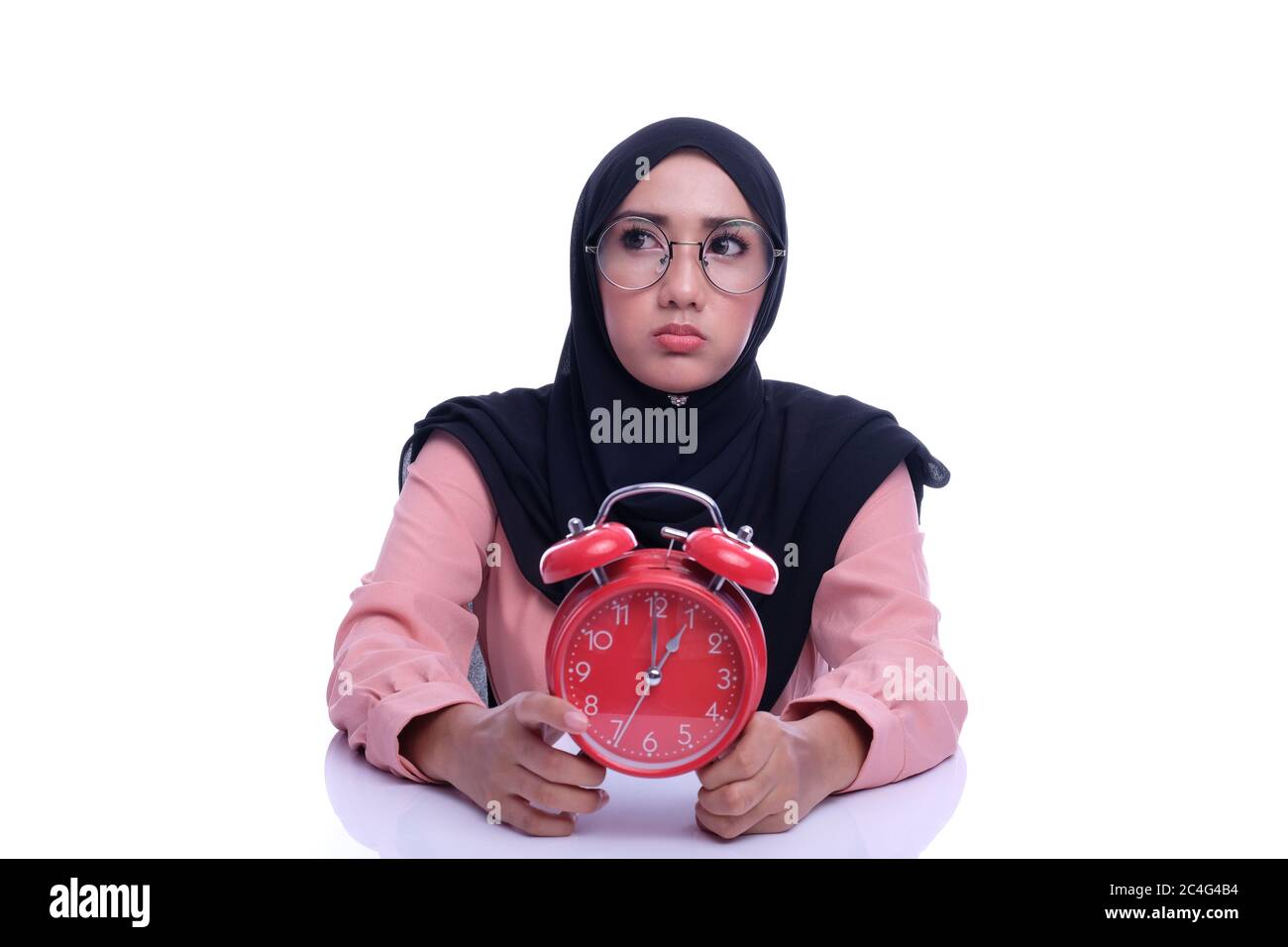 Emotion face or expression muslim woman face with deference time clock ...