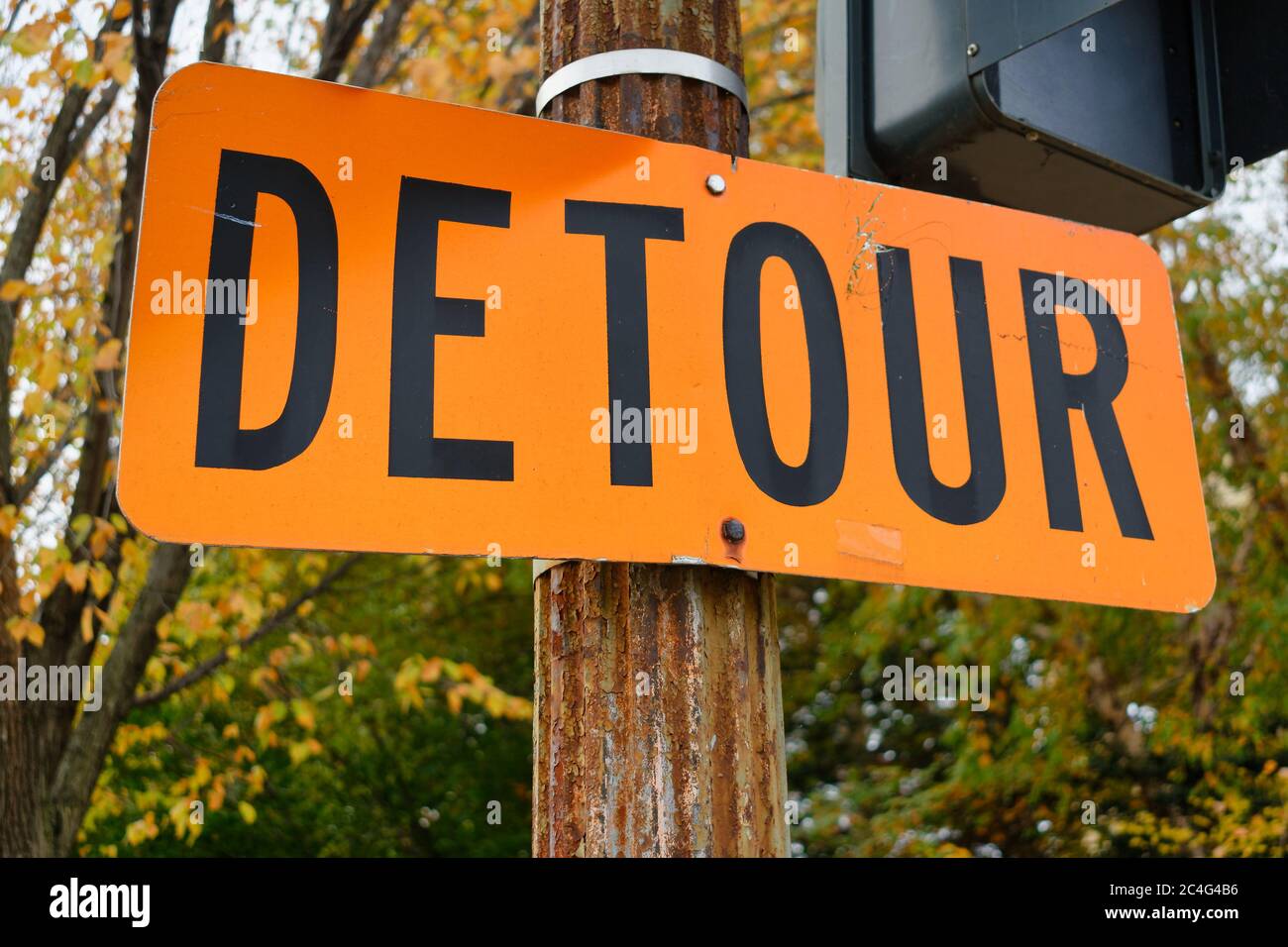 Detour traffic sign informing motorists that they'll have to use an ...