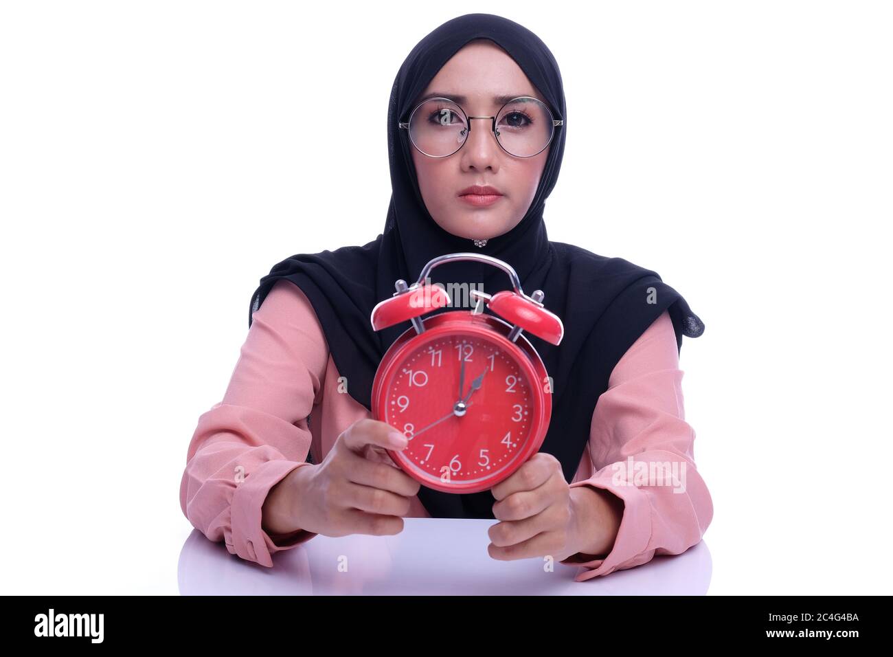Emotion face or expression muslim woman face with deference time clock ...