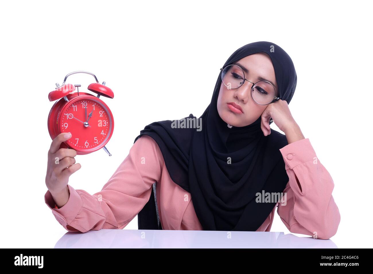 Emotion face or expression muslim woman face with deference time clock ...