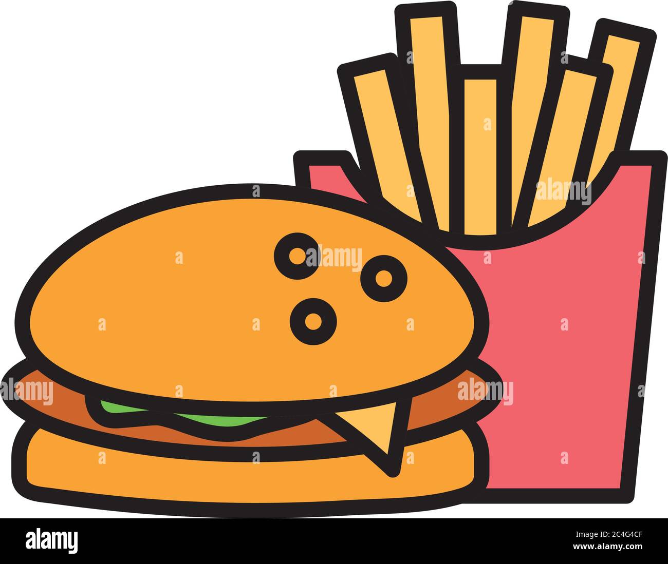 delicious burger and french fries fast food fill style vector ...