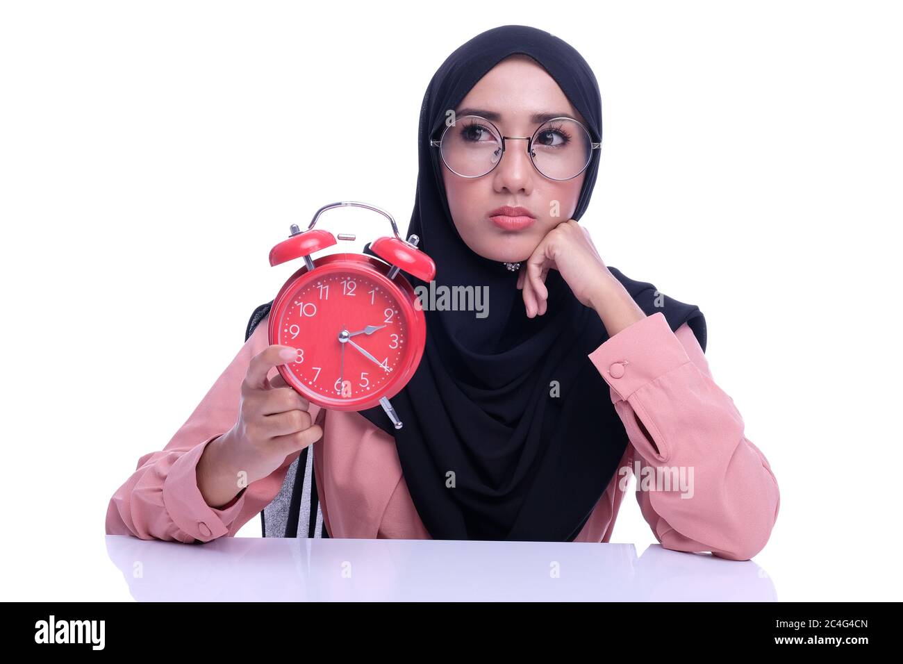 Emotion face or expression muslim woman face with deference time clock ...