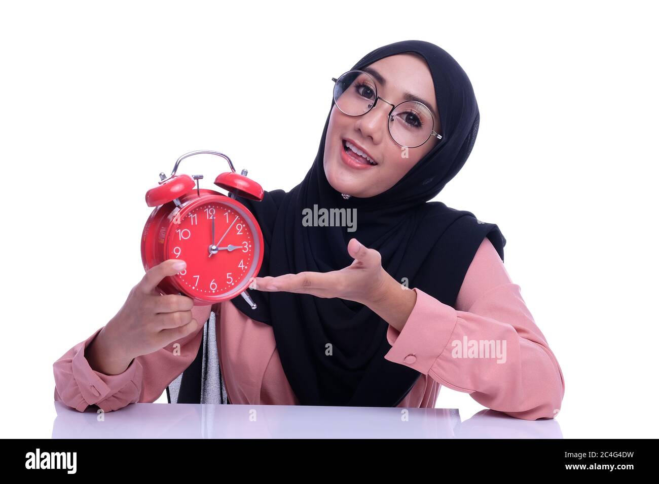 Emotion face or expression muslim woman face with deference time clock ...