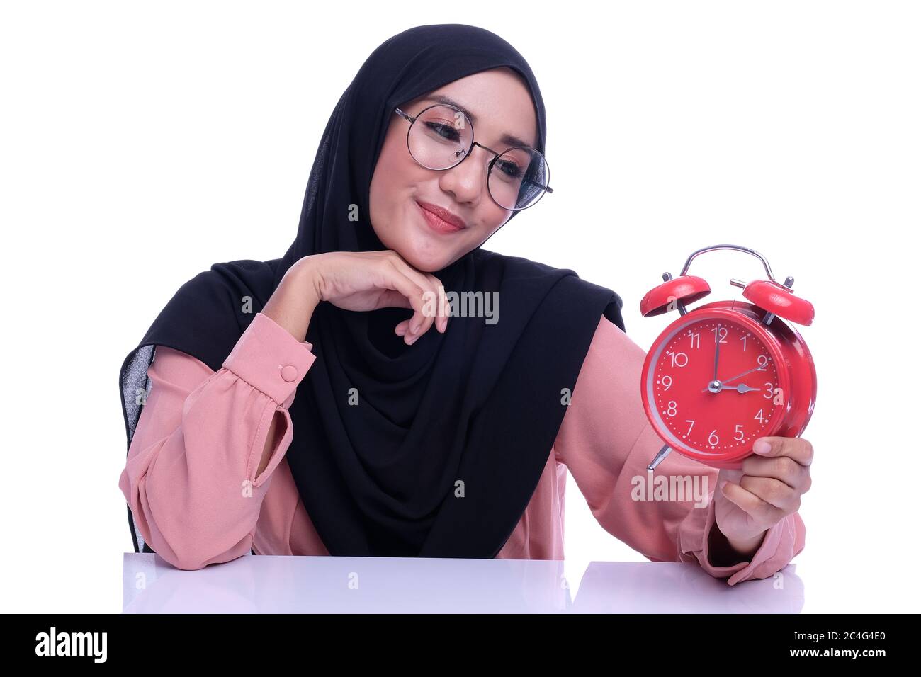 Emotion face or expression muslim woman face with deference time clock ...