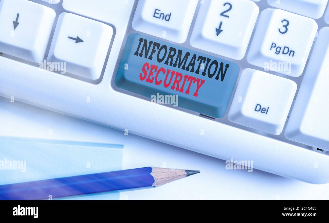 Writing note showing Information Security. Business concept for being ...