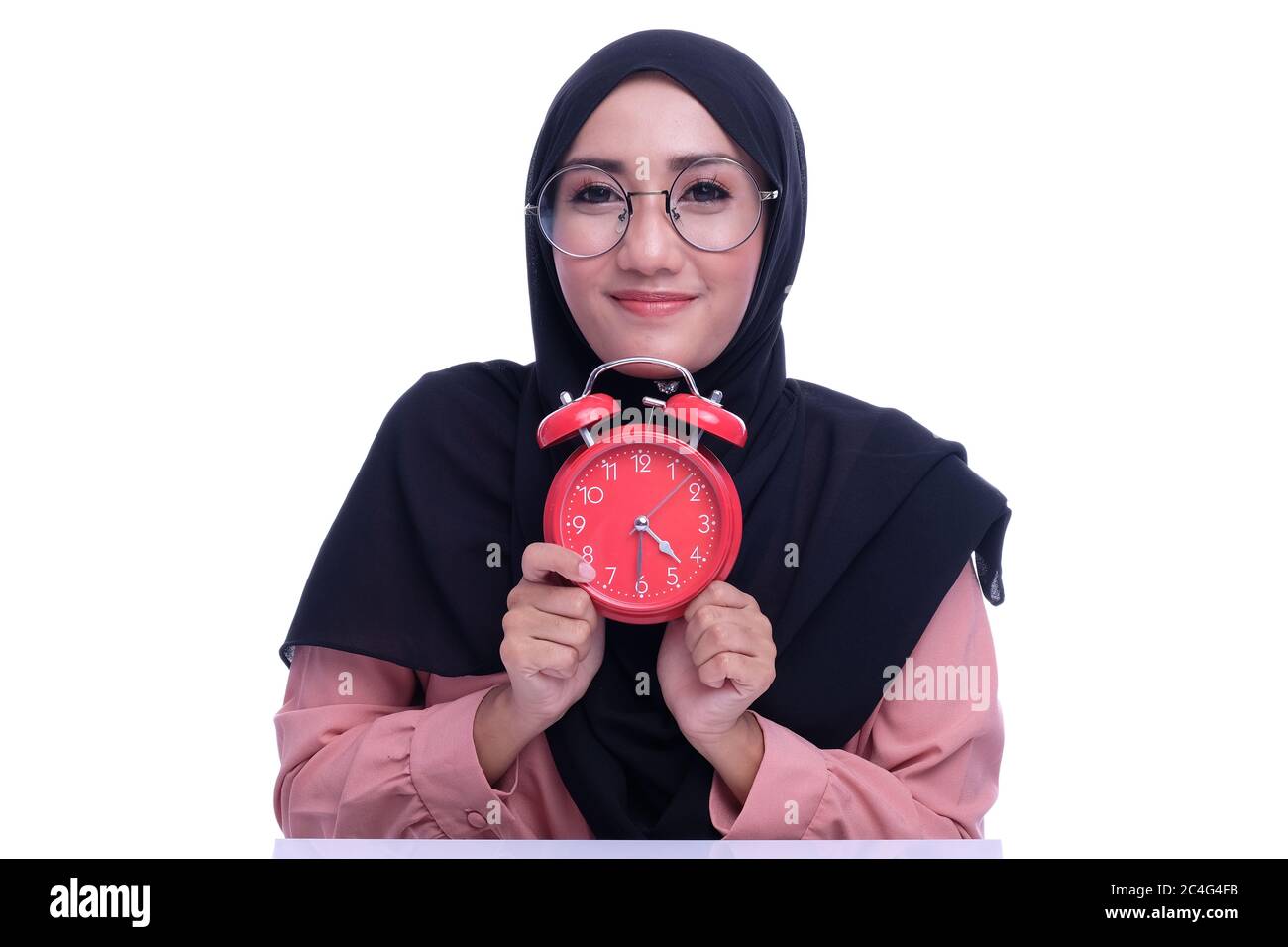 Emotion face or expression muslim woman face with deference time clock ...
