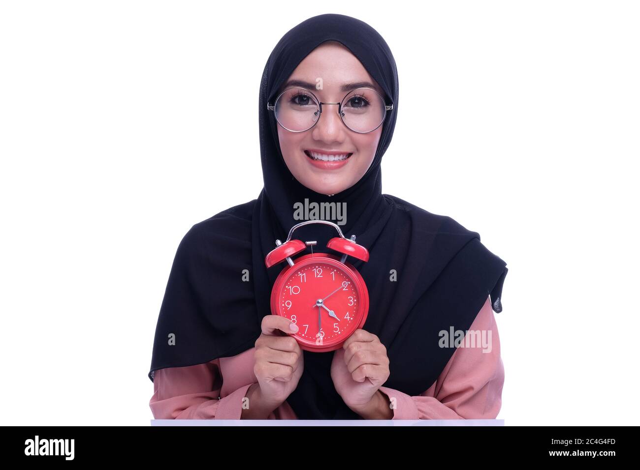 Emotion face or expression muslim woman face with deference time clock ...