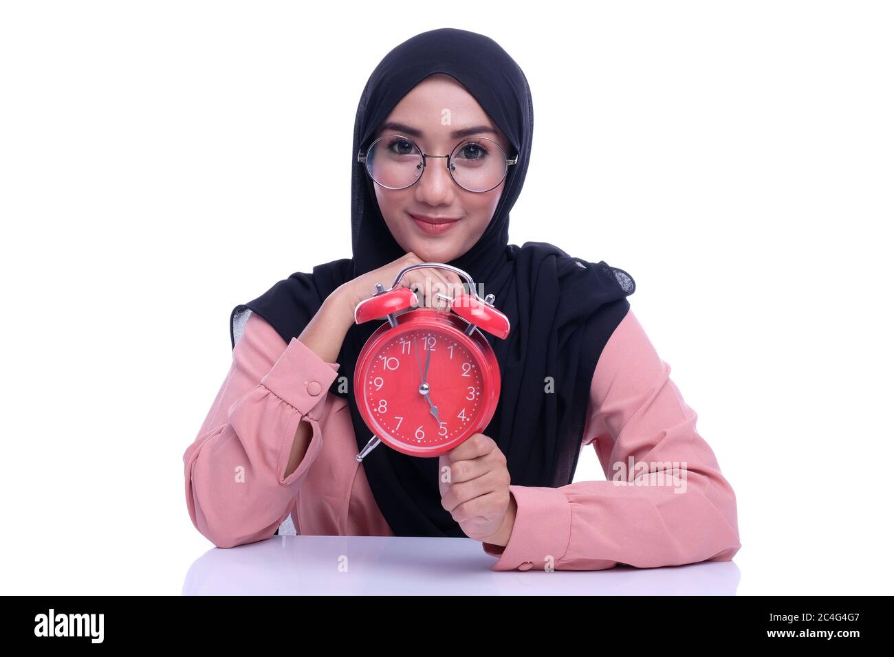 Emotion face or expression muslim woman face with deference time clock ...