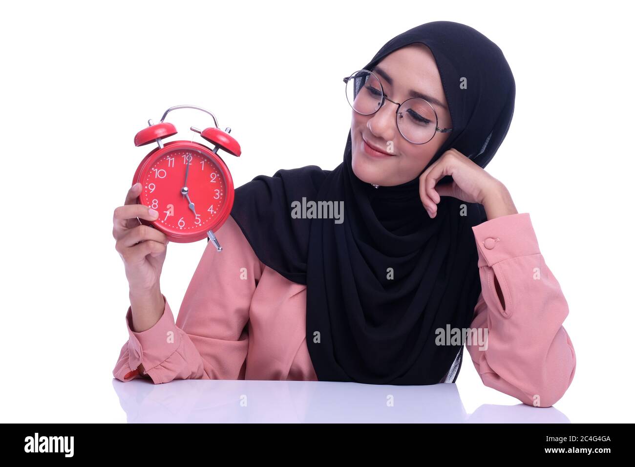 Emotion face or expression muslim woman face with deference time clock ...