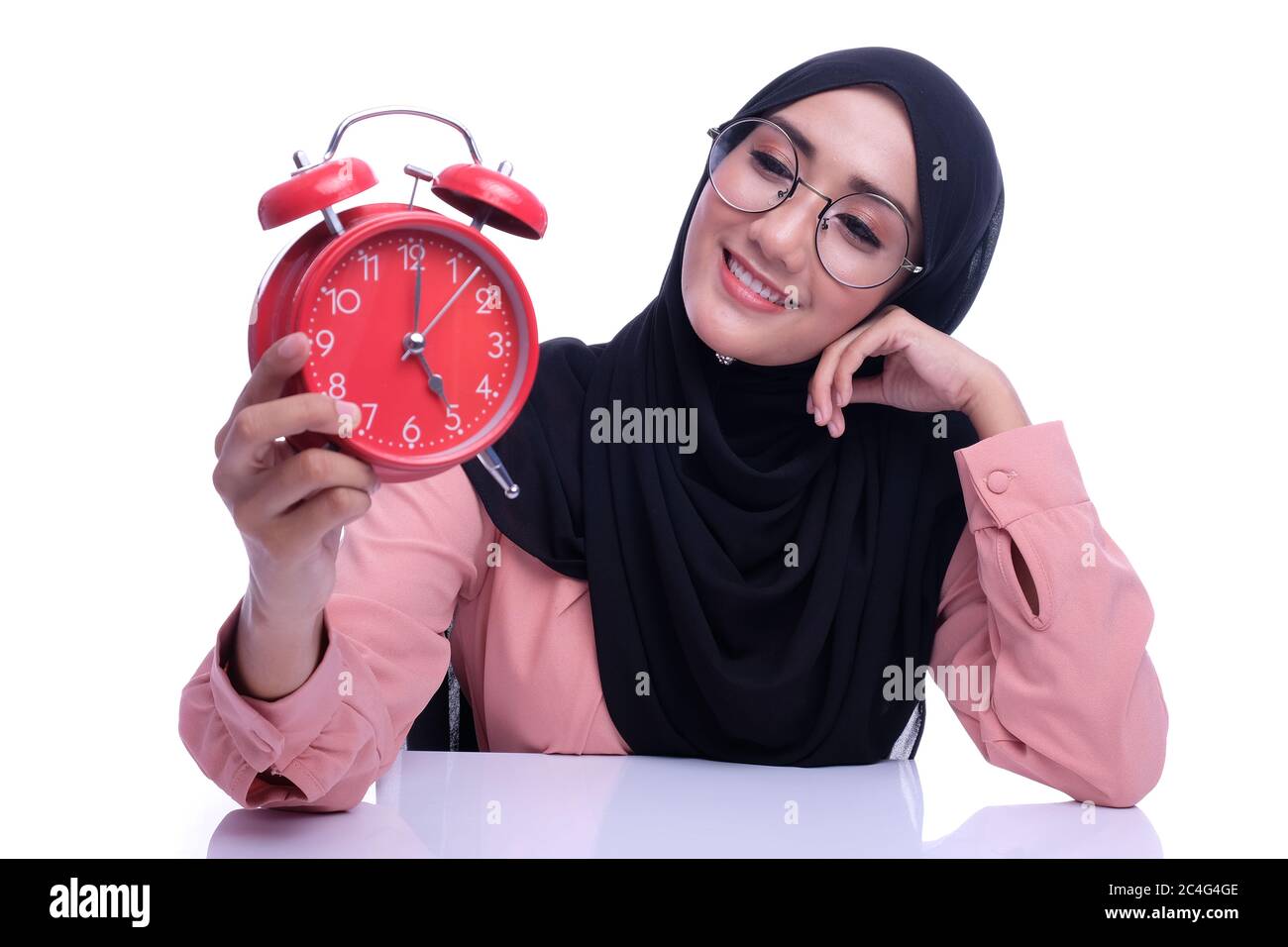 Emotion face or expression muslim woman face with deference time clock ...