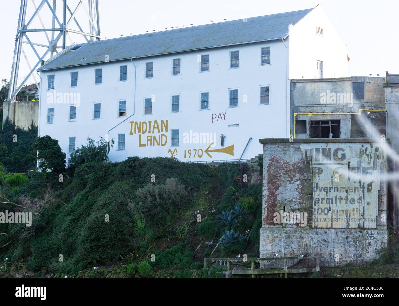 Alcatraz prison Native American protest signs exterior ruins Stock ...