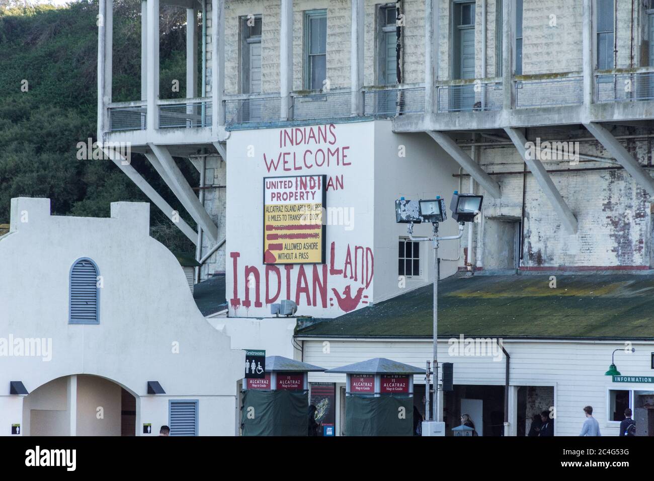 Alcatraz prison Native American protest signs exterior ruins Stock ...