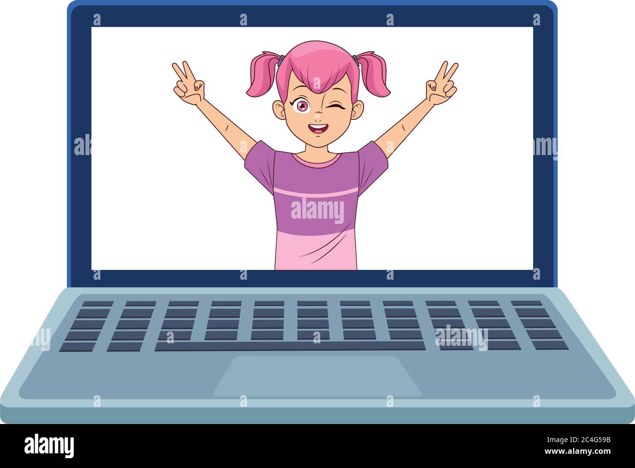happy little girl in laptop avatar character vector illustration design ...