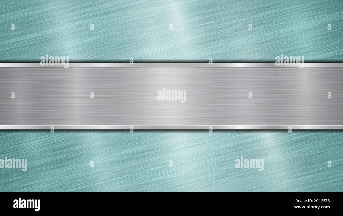 Background consisting of a light blue shiny metallic surface and one ...