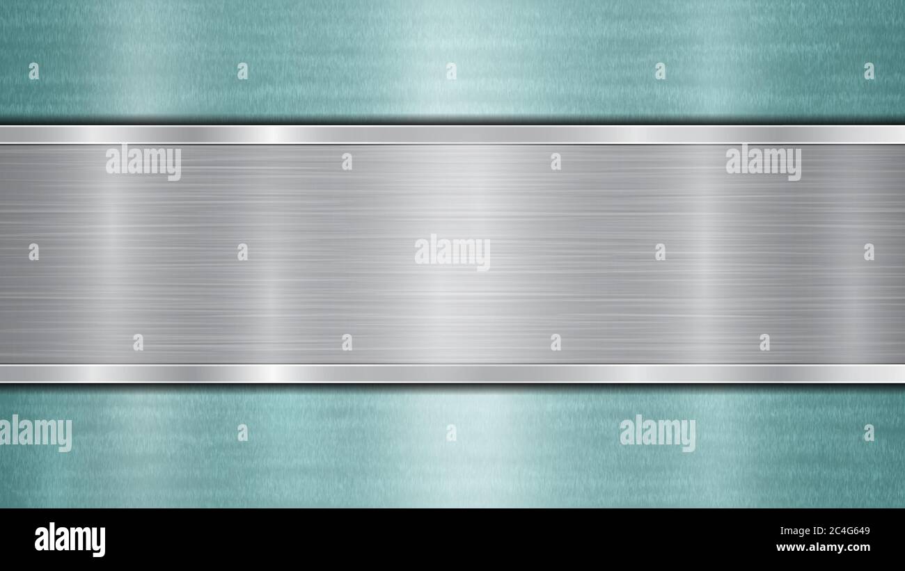 Background consisting of a light blue shiny metallic surface and one ...