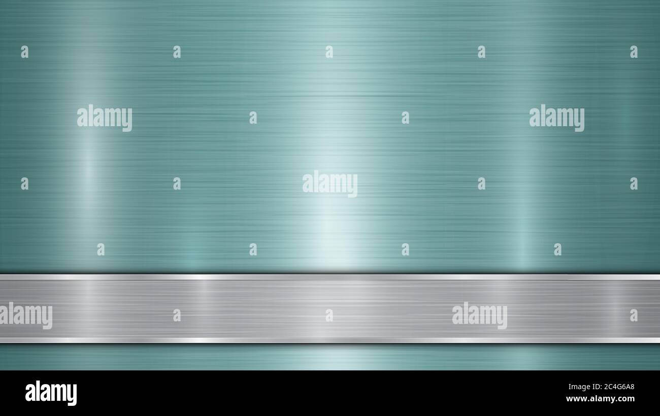 Background consisting of a light blue shiny metallic surface and one ...