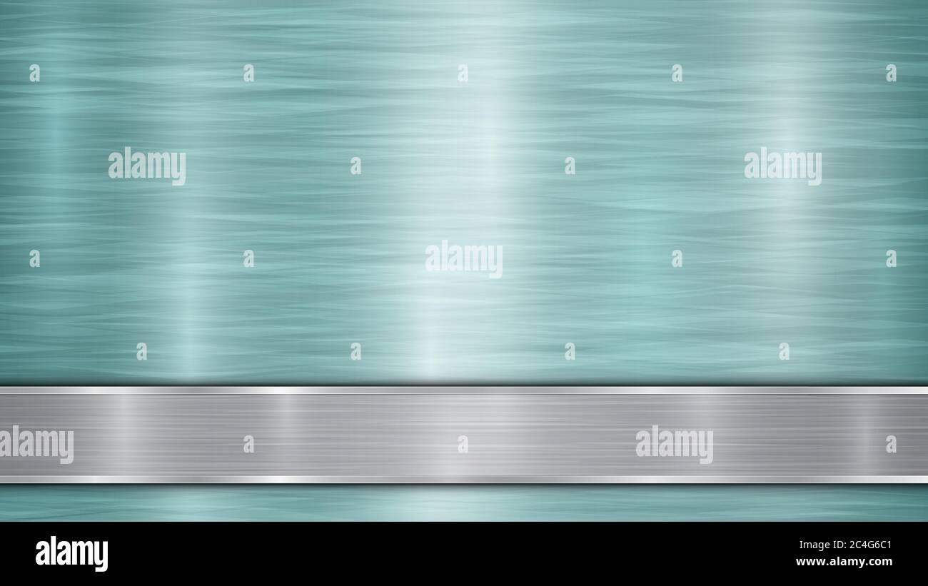 Background consisting of a light blue shiny metallic surface and one ...