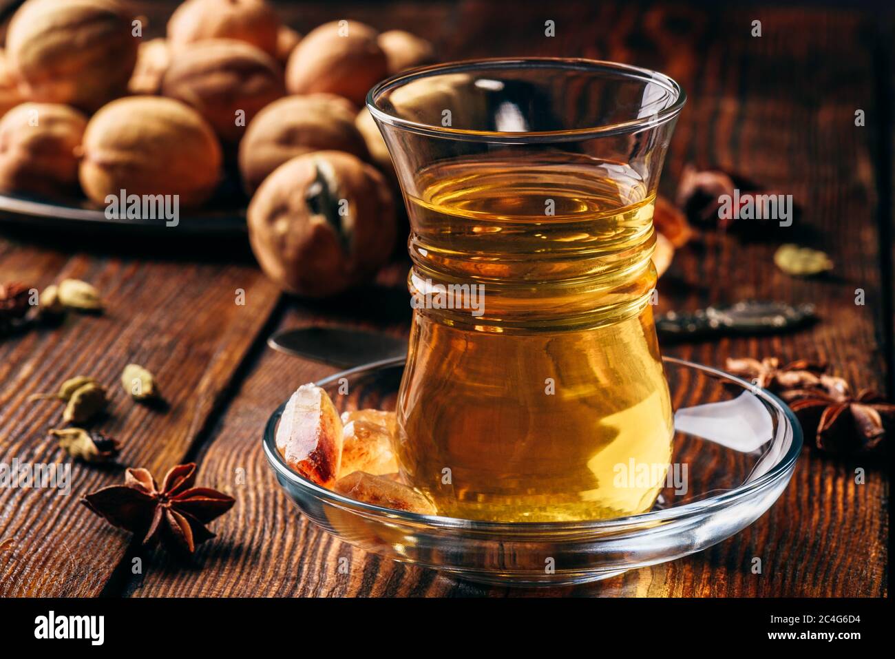 Arabic tea with spices in armudu glass Stock Photo - Alamy