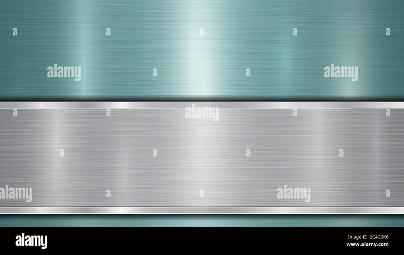 Background consisting of a light blue shiny metallic surface and one ...