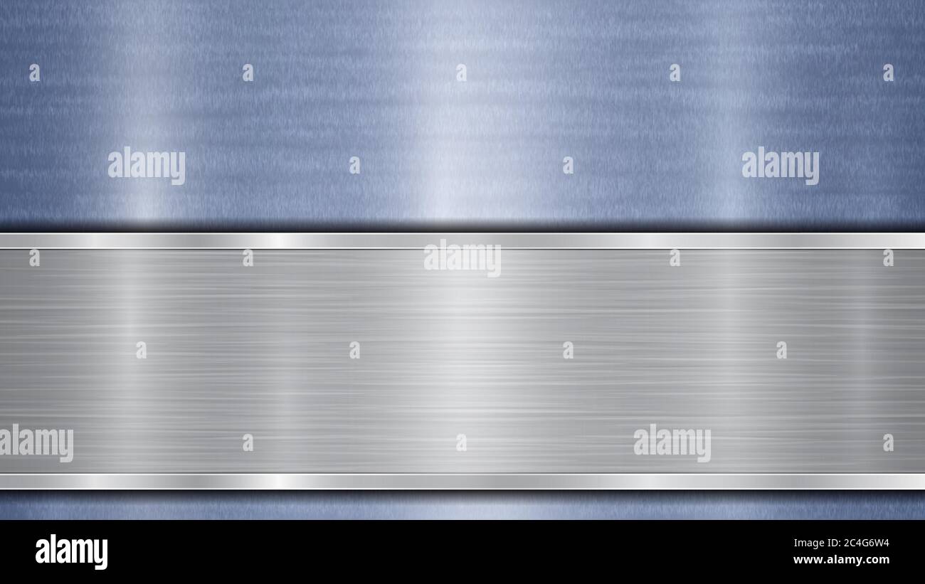 Background consisting of a blue shiny metallic surface and one ...