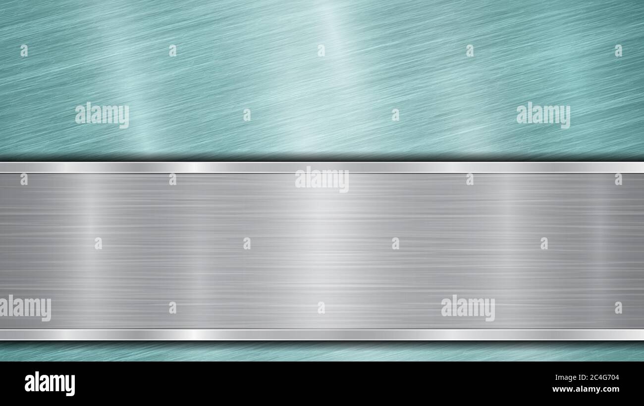 Background consisting of a light blue shiny metallic surface and one ...